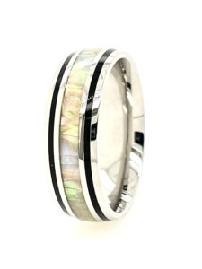 white fire opal & black enamel ring silver stainless steel 8mm band men and women size 5-14 (10)