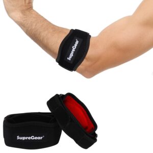 supregear tennis elbow brace (2-pack), adjustable elbow support with compression gel pad - relieve golf elbow, tendinitis and joint pain, great for tennis, golf, volleyball and other sports, red