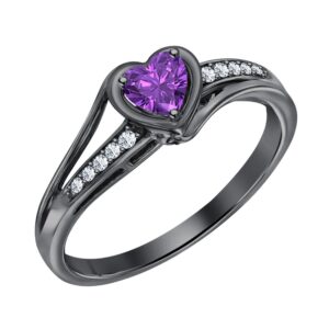 dazzlingjewelrycollection heart & rd amethyst & dia 14k black gold plated birthstone of february engagement ring for women's (11)