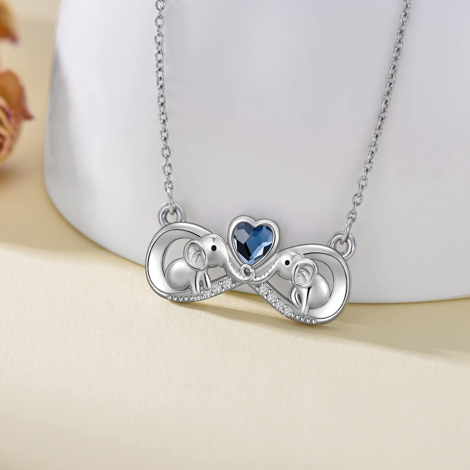 Flpruy Elephant Gift Necklace for Women 925 Sterling Silver Infinity BBF Crystal Heart Pendant for Women Girl