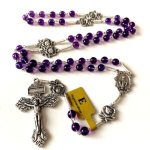 elegantmedical Handmade Catholic Amethyst Beads Our Lady of Grace Rosary Cross Crucifix Necklace Gift Box (Amethyst)