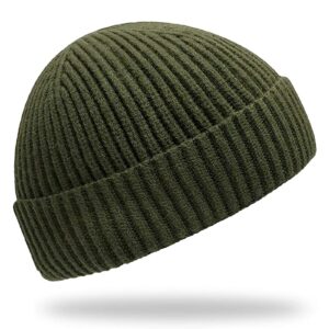 furwabo trawler beanie watch hat roll-up edge,ski knitted cuff caps winter warm knit skullcap swag fisherman beanie hat for men women(army green)