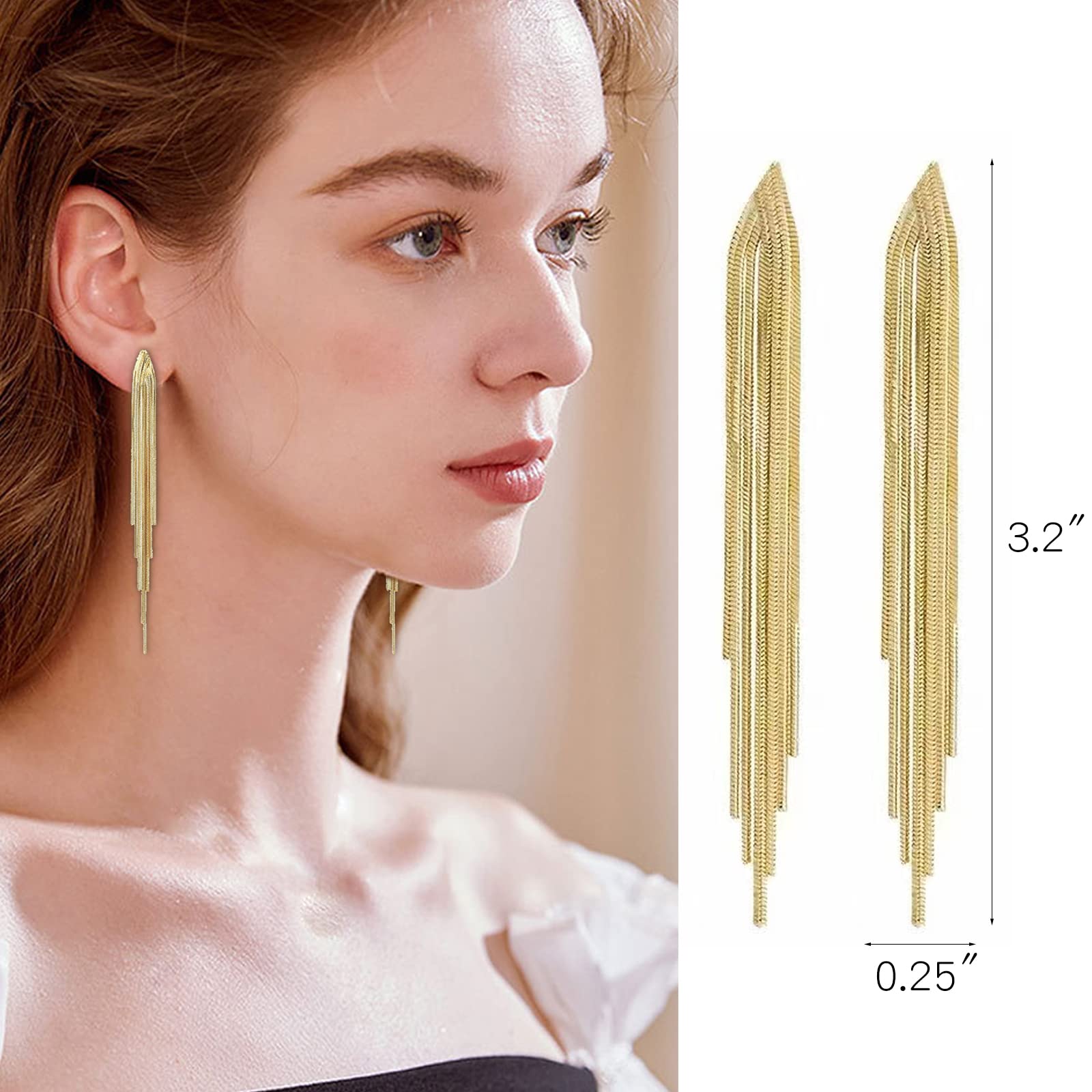 Gold Long Tassel Earrings for Women