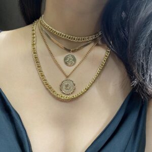 GDcome Gold Coin Necklace Holy Layered Snake Bone Coin Choker Necklaces Layering Pendant Necklace Chain Jewelry for Women Girls