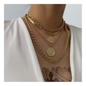 GDcome Gold Coin Necklace Holy Layered Snake Bone Coin Choker Necklaces Layering Pendant Necklace Chain Jewelry for Women Girls