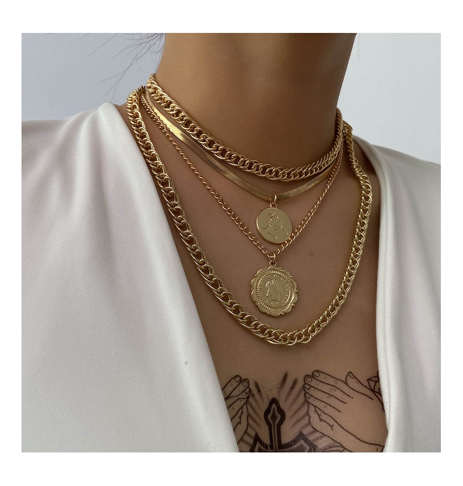 GDcome Gold Coin Necklace Holy Layered Snake Bone Coin Choker Necklaces Layering Pendant Necklace Chain Jewelry for Women Girls