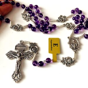 elegantmedical Handmade Catholic Amethyst Beads Our Lady of Grace Rosary Cross Crucifix Necklace Gift Box (Amethyst)