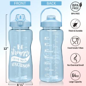 Half Gallon Water Bottle with Sleeve 64 OZ Water Bottle with Straw & Time Marker to Drink Leakproof Motivational Water Jug with Insulated Holder Workout Gym Sport