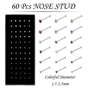 OMAIGAR 3 Sets 160 Pcs Nose Rings and Studs, Surgical Stainless Steel Piercing Jewelry, Colorful Hoops for Women, 1.5/2/2.5mm Studs Men, Idea Gift or Daily Wear