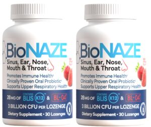 bionaze oral probiotic k12 dairy free for sinus tonsil stones bad breath post nasal drip throat mouth teeth - improve oral & upper respiratory health with clinically proven blis k12 & bl-04 (2 pack)