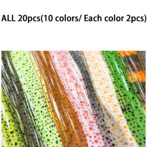 20Pc 10Colours Fishing Jig Lures Mixed Colors DIY Silicone Whole Sheet Skirts for Jig Lures Regular Skirt Colours with Fly Tying Material Free Rubber Band CMB10#