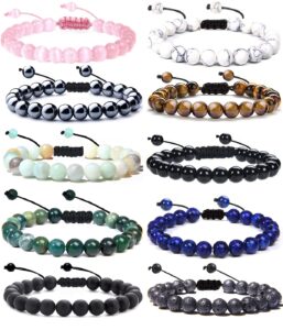 sonnyx 10pcs 8mm semi-precious gemstone bracelets set natural stone bracelets for women men round beaded adjustable stretch crystal bracelets