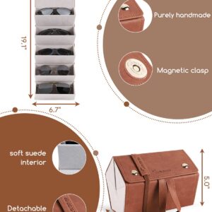 cloudever Sunglasses Travel Case Organizer for Men Women, Eyeglasses Foldable Hanging Case Storage Holder Organizer (Orange Brown)