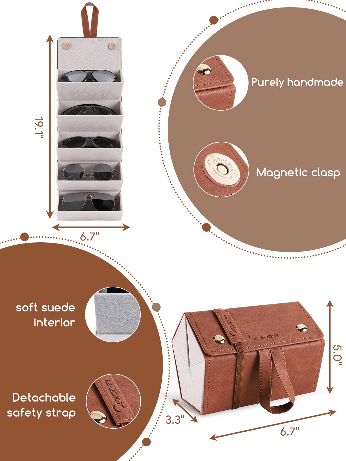 cloudever Sunglasses Travel Case Organizer for Men Women, Eyeglasses Foldable Hanging Case Storage Holder Organizer (Orange Brown)