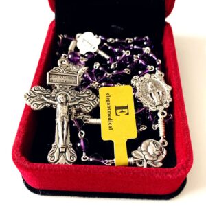 elegantmedical Handmade Catholic Amethyst Beads Our Lady of Grace Rosary Cross Crucifix Necklace Gift Box (Amethyst)