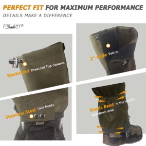 Frelaxy Leg Gaiters ULTRA HIGH-PERFORMANCE Hunting Gaiters, 100% Waterproof Hiking Gaiters with Upgraded Rubber Foot Strap, Adjustable Snow Boot Gaiters (Olive Green, M)