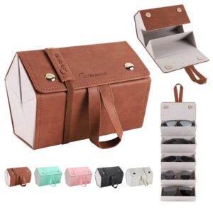 cloudever sunglasses travel case organizer for men women, eyeglasses foldable hanging case storage holder organizer (orange brown)