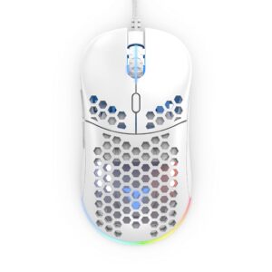 rukario ronin x pc gaming mouse (arctic white, wired) - ultra lightweight symmetrical honeycomb shell | rgb led | ptfe glides | pixart 3360 sensor | 6 buttons | weight 63g | adjustable settings