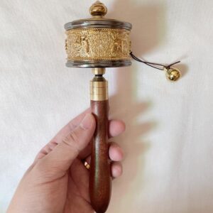 Copper Hand Held Prayer Wheel with Tibetan Buddhist Six-Character Truth Premium Buddha Scriptures, Wooden Handle Prayer Wheel for Praying, blessing, Meditation, Healing, Relaxing, Yoga