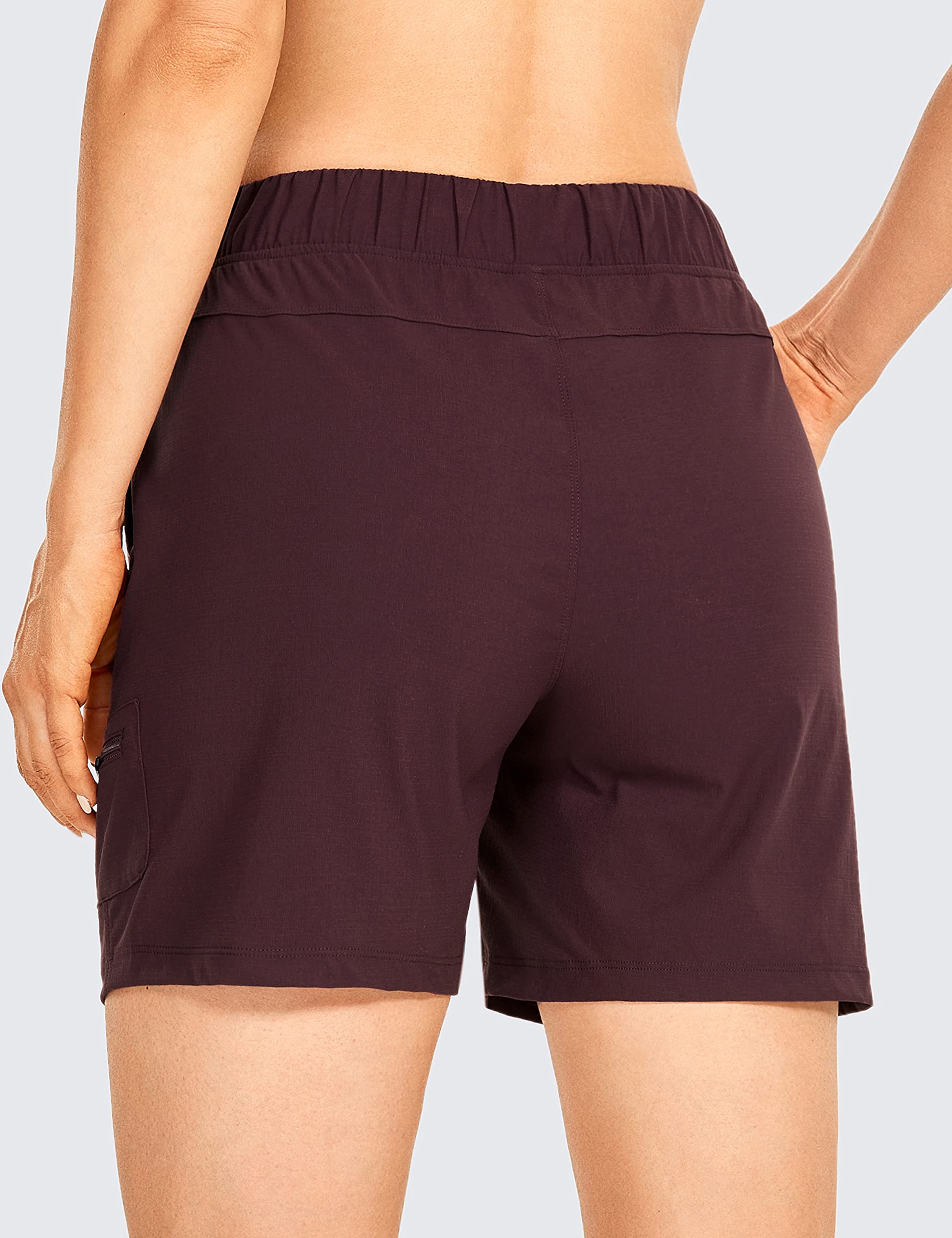 CRZ YOGA Women's Lightweight Cargo Hiking Shorts with Belt 6'' - Stretch Long Summer Athletic Outdoor Workout Shorts Pockets Dark Russet Medium