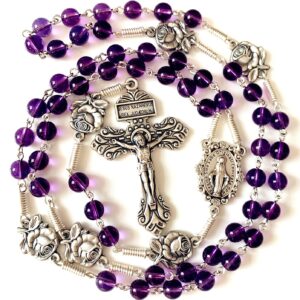 elegantmedical Handmade Catholic Amethyst Beads Our Lady of Grace Rosary Cross Crucifix Necklace Gift Box (Amethyst)