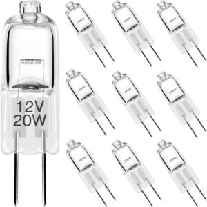 diximus g4 low voltage halogen bulbs - 20 watt small light bulb – 12v landscape light bulbs 20w bi-pin bulb for under cabinet puck light, chandeliers, track lighting - warm white 2700k - 10 pack