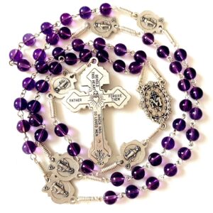 elegantmedical Handmade Catholic Amethyst Beads Our Lady of Grace Rosary Cross Crucifix Necklace Gift Box (Amethyst)