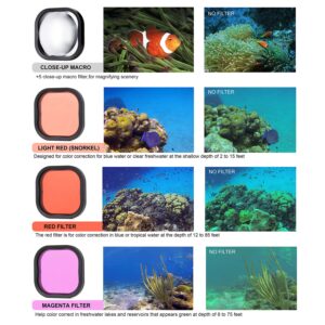 SOONSUN Waterproof Housing Case for GoPro Hero 8 Black with 4-Pack Diving Filter - 60M Underwater Diving Housing Built-in Dual Cold Shoe Slots with Red, Light Red, Magenta and 5X Macro Filter