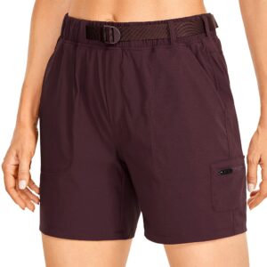 CRZ YOGA Women's Lightweight Cargo Hiking Shorts with Belt 6'' - Stretch Long Summer Athletic Outdoor Workout Shorts Pockets Dark Russet Medium