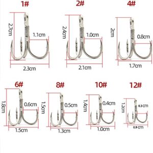 Fishing Treble Hook Strong Sharp 100pcs Triple Barbed Tackle Hooks Silvery Tuba High Carbon Super Sharp Solid riple Barbed Steel Fish Hooks Round Bend for Saltwater Freshwater Size 1 2 4 6 8 10 12