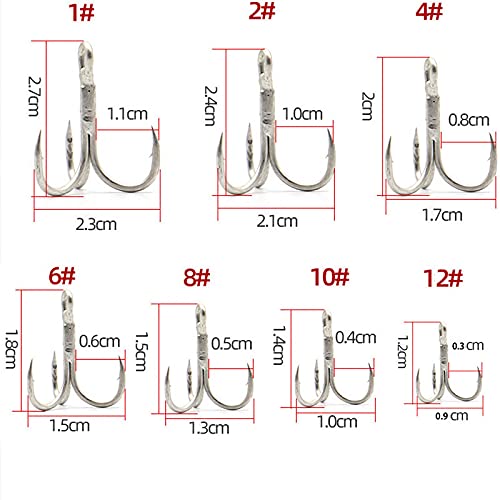 Fishing Treble Hook Strong Sharp 100pcs Triple Barbed Tackle Hooks Silvery Tuba High Carbon Super Sharp Solid riple Barbed Steel Fish Hooks Round Bend for Saltwater Freshwater Size 1 2 4 6 8 10 12