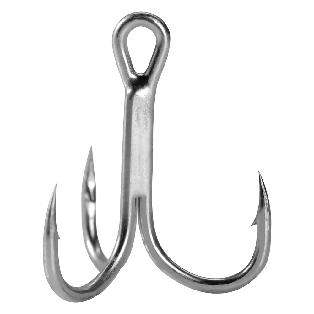 Fishing Treble Hook Strong Sharp 100pcs Triple Barbed Tackle Hooks Silvery Tuba High Carbon Super Sharp Solid riple Barbed Steel Fish Hooks Round Bend for Saltwater Freshwater Size 1 2 4 6 8 10 12