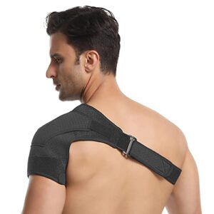 Suptrust Recovery Shoulder Brace for Men and Women, Shoulder Stability Support Brace, Adjustable Fit Sleeve Wrap, Relief for Shoulder Injuries and Tendonitis, One Size Regular, Dark Black