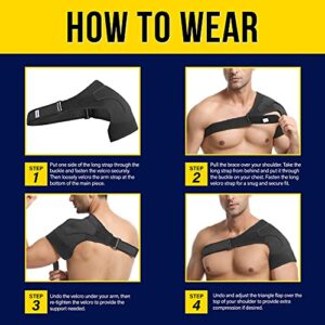 Suptrust Recovery Shoulder Brace for Men and Women, Shoulder Stability Support Brace, Adjustable Fit Sleeve Wrap, Relief for Shoulder Injuries and Tendonitis, One Size Regular, Dark Black