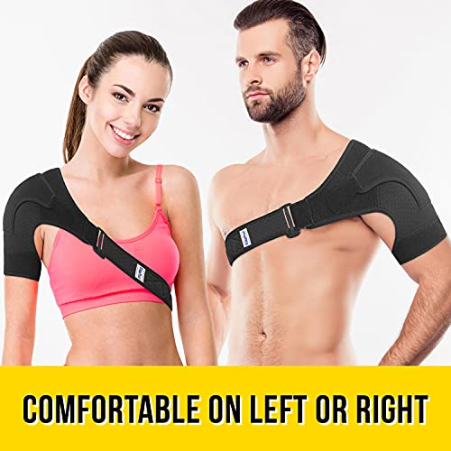 Suptrust Recovery Shoulder Brace for Men and Women, Shoulder Stability Support Brace, Adjustable Fit Sleeve Wrap, Relief for Shoulder Injuries and Tendonitis, One Size Regular, Dark Black