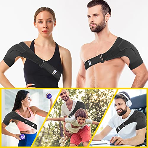 Suptrust Recovery Shoulder Brace for Men and Women, Shoulder Stability Support Brace, Adjustable Fit Sleeve Wrap, Relief for Shoulder Injuries and Tendonitis, One Size Regular, Dark Black