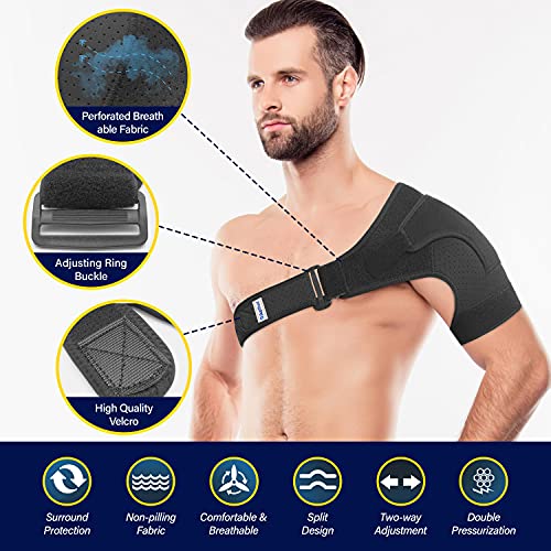 Suptrust Recovery Shoulder Brace for Men and Women, Shoulder Stability Support Brace, Adjustable Fit Sleeve Wrap, Relief for Shoulder Injuries and Tendonitis, One Size Regular, Dark Black