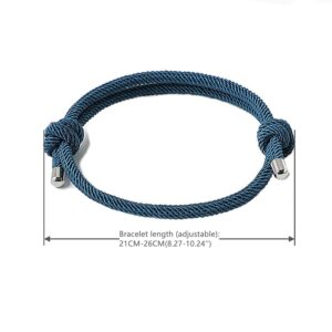 BIYONGDE Teal Blue Nautical Woven Friendship Rope Boho Bracelet Handmade Braided String Steel Charm Adjustable