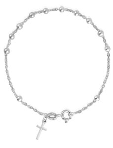 savlano 925 sterling silver italian rosary solid bead chain cross pendant 7 inches bracelet comes with gift box for women - made in italy (7.5, 4mm)