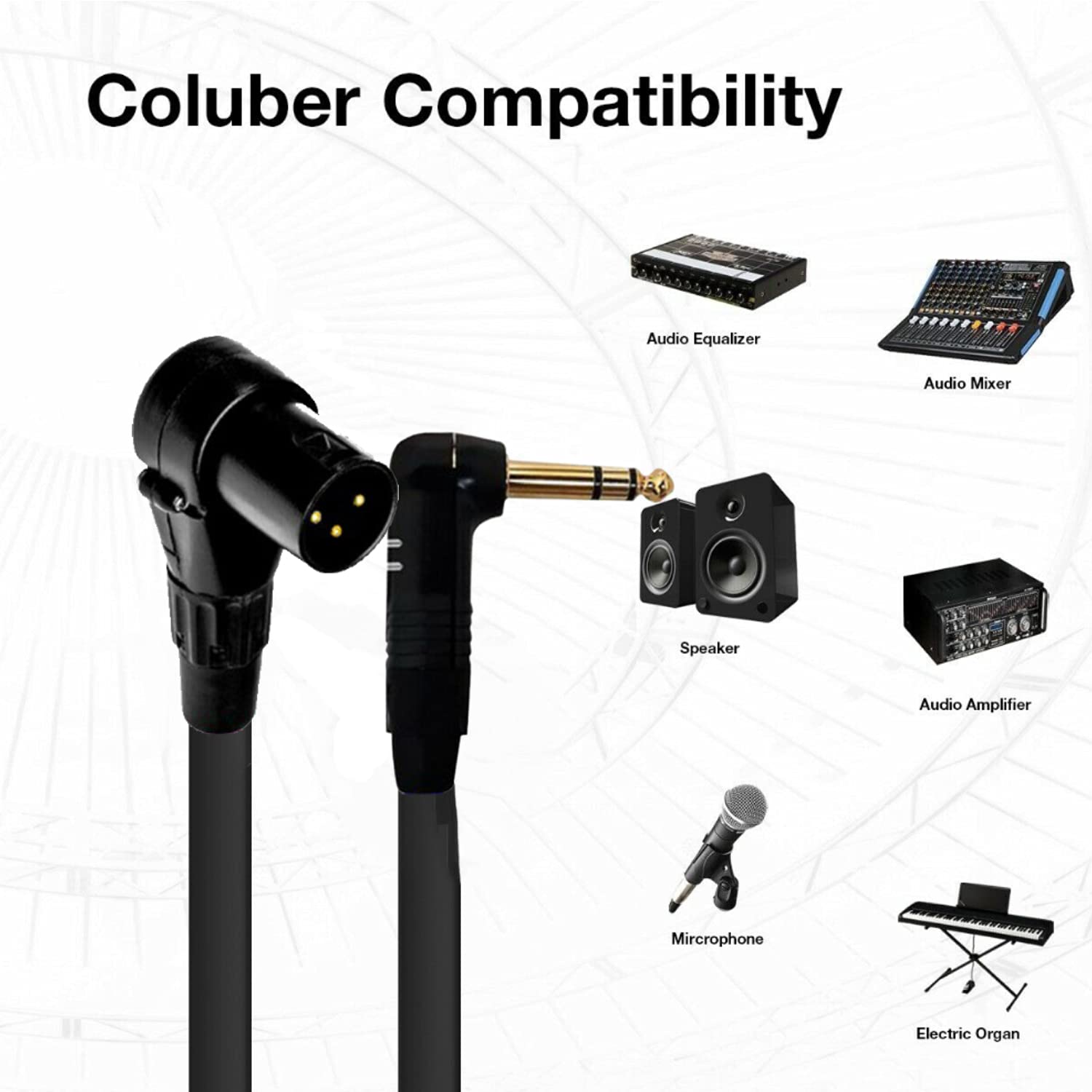 COLUBER CABLE Right Angle XLR Male to Right Angle 1/4" TRS - 0.5 Feet - Red - Pro 3-Pin Microphone Connector for Powered Speakers, Audio Interface or Mixer for Live Performance & Recording