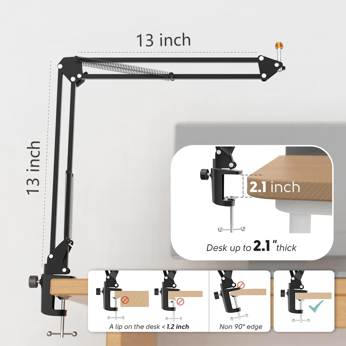 Microphone Arm Stand, FIFINE Suspension Boom Scissor Mic Stand with Heavy Duty Clamp, 3/8" to 5/8" Adapter, for Voice-over, Gaming, Recording, Studio, Home Office (CS1)