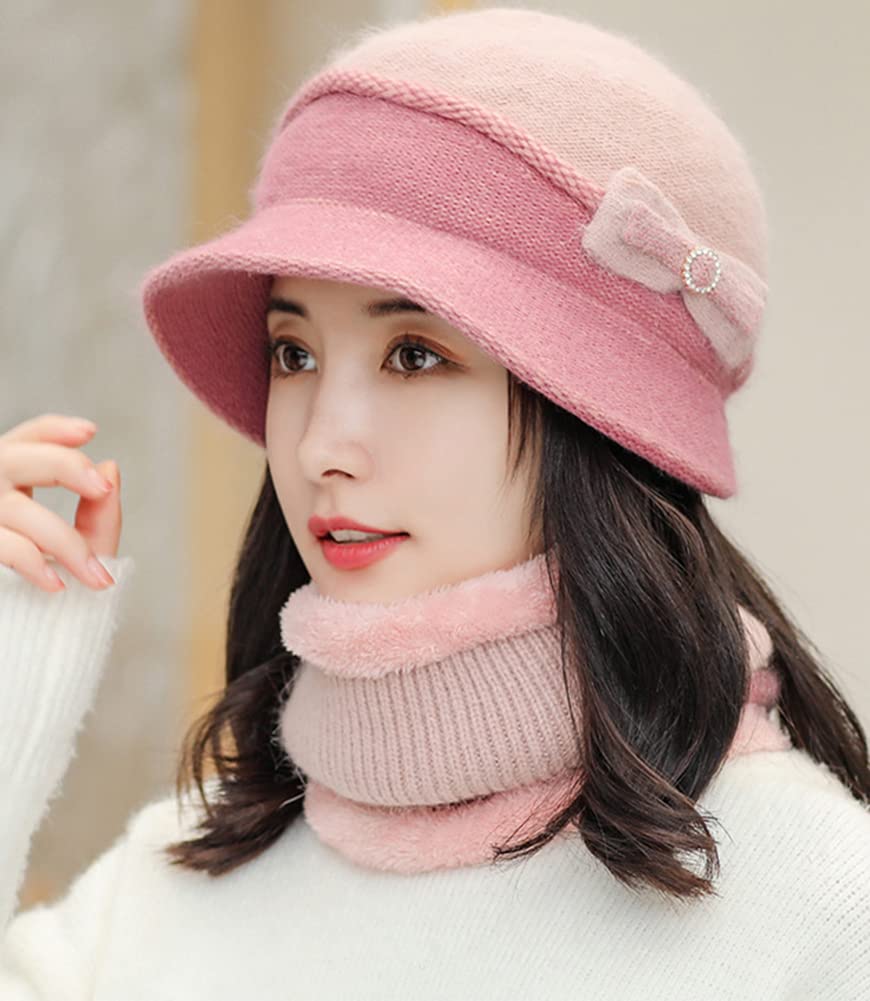 Hat and Scarf for Women, Women's Hat Scarf Set Warm Beanie Knitted Wool Hat Outdoor Cold Proof Scarf Hat Winter Hat Women