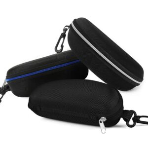 yamrots 3pcs zipper hard sunglasses cases portable travel eyeglasses cases with plastic hook (black blue grey)