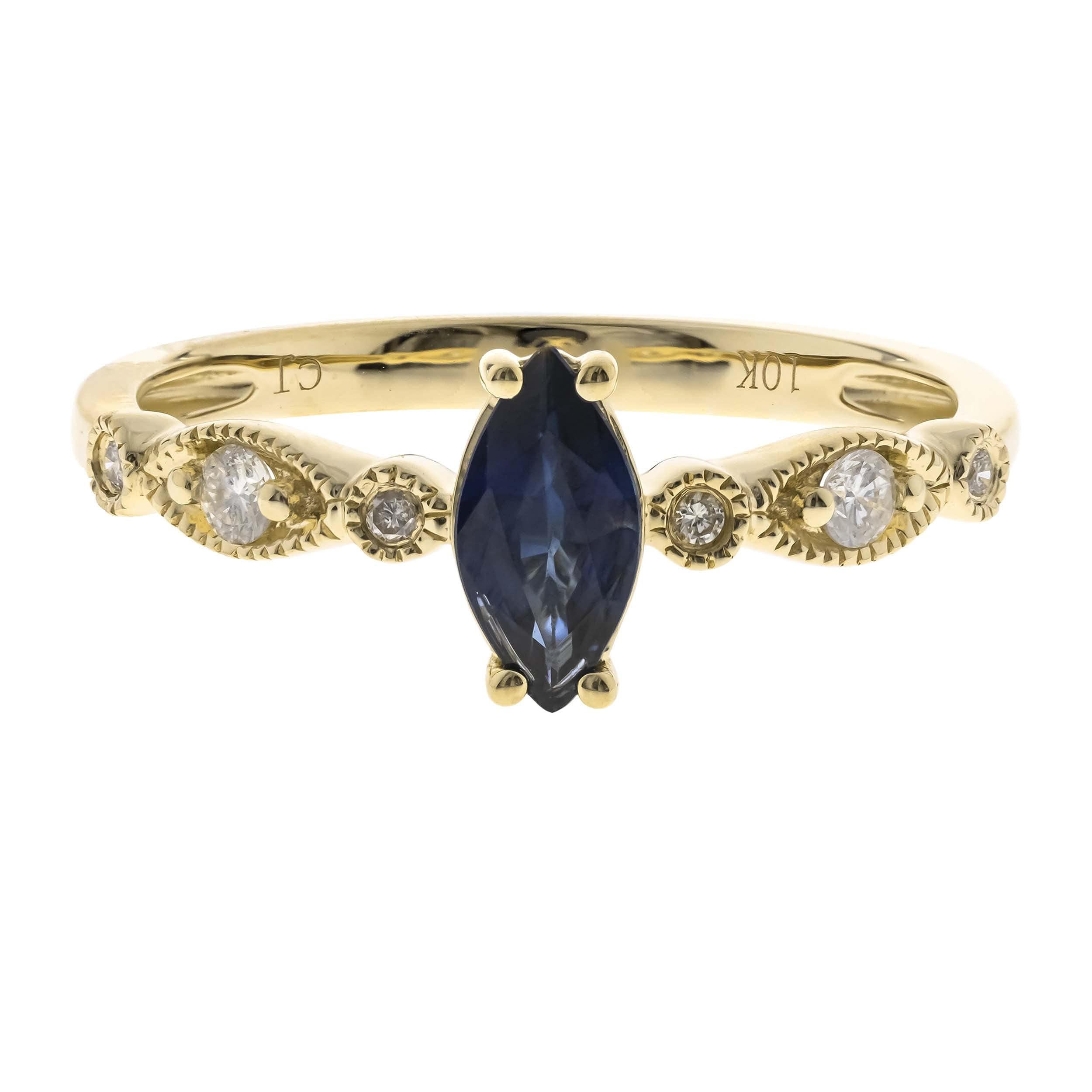 Gin & Grace 10K Yellow Gold Genuine Blue Sapphire and Natural Diamond (I1) Ring for Women.