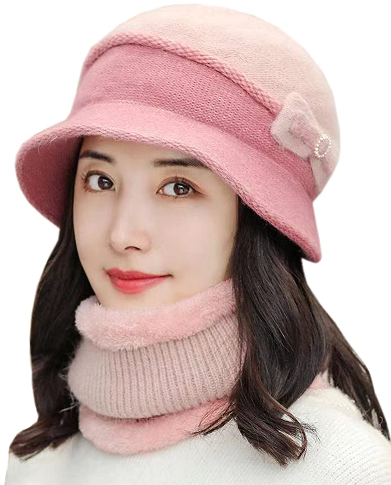 Hat and Scarf for Women, Women's Hat Scarf Set Warm Beanie Knitted Wool Hat Outdoor Cold Proof Scarf Hat Winter Hat Women