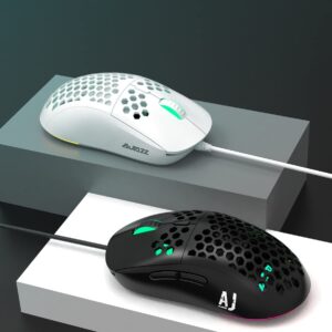 FIRSTBLOOD ONLY GAME. AJ380 69g Lightweight Gaming Mouse with Honeycomb Shell, RGB Backlit, 16000 DPI PixArt 3338 Sensor, Programmable 6 Buttons, White