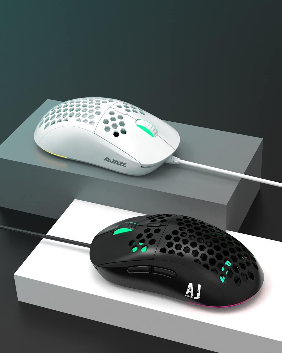 FIRSTBLOOD ONLY GAME. AJ380 69g Lightweight Gaming Mouse with Honeycomb Shell, RGB Backlit, 16000 DPI PixArt 3338 Sensor, Programmable 6 Buttons, White