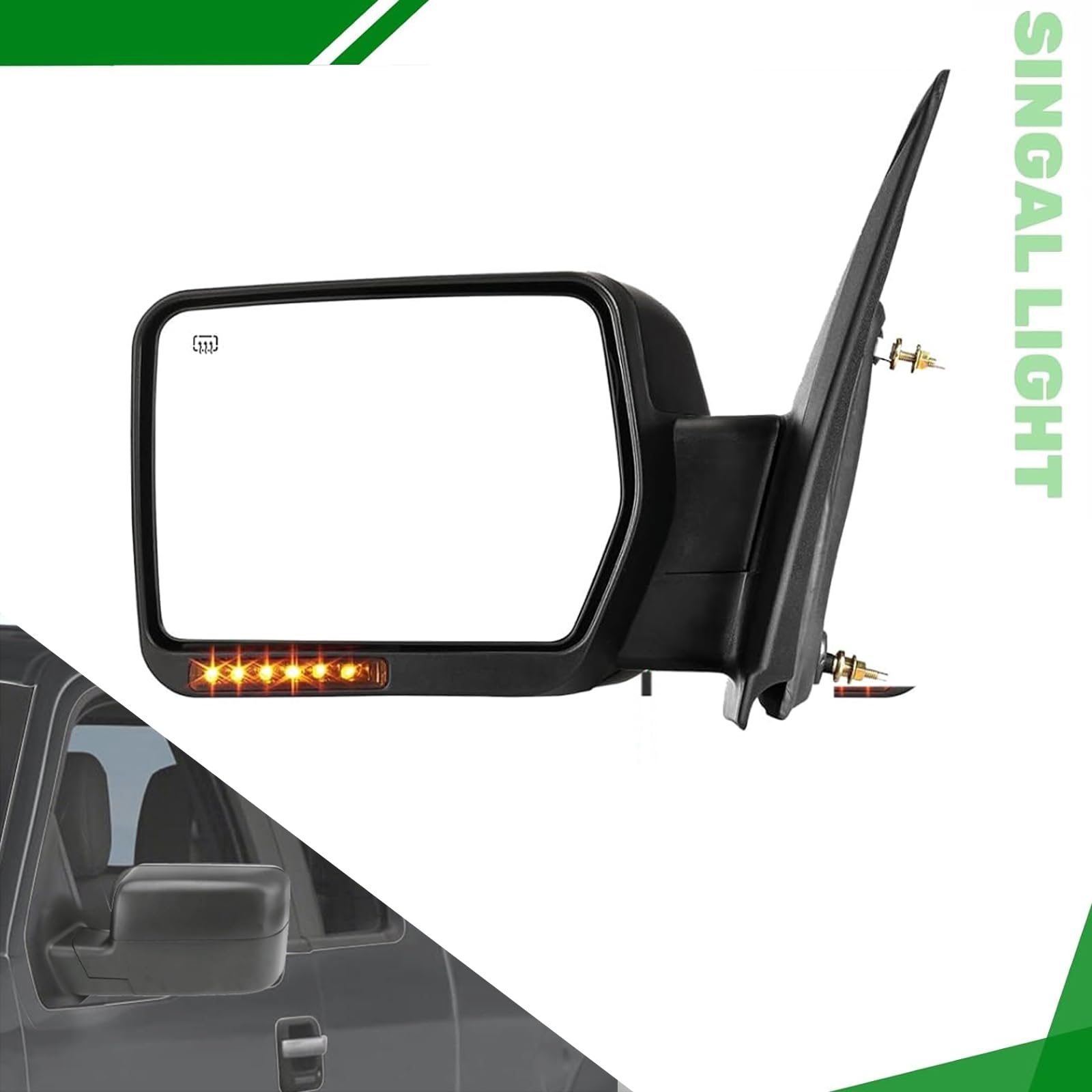 PZ Towing Mirror Replacement Fit for 2004-2006 F150, POWER HEATED,W/AMBER SIGNAL,BLACK,LEFT(Driver Side)