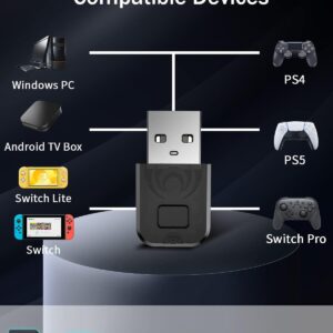 AOLION Bluetooth Adapter for PS4/PS5/Switch, Wireless Controller Adapter, Compatible with PS4, PS5, Switch, Windows PC, Android TV Box, Steam