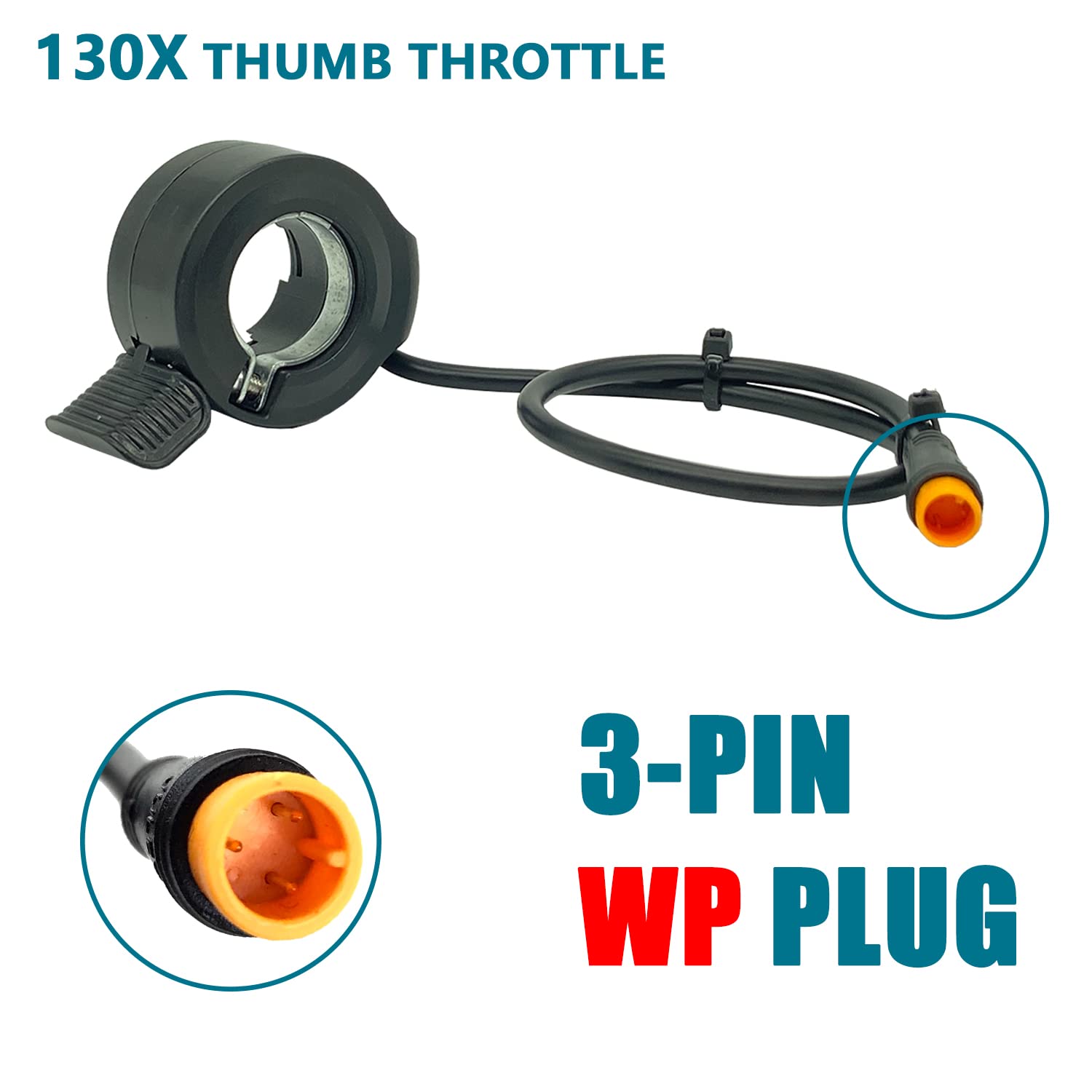 BEISGUANGS Ebike 130X Thumb Throttle,22.5mm Handlebar,12V24V36V48V52V60V72V,Right/Left Hand 3 Pin Waterproof Connector for Electric Scooters